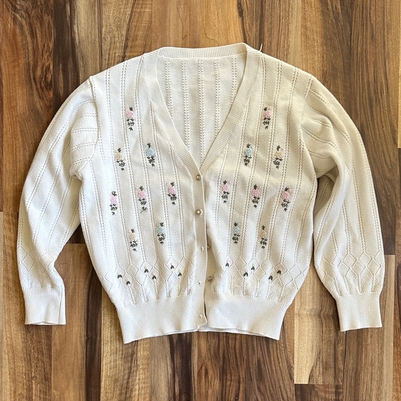 Simple Retro | Sweaters | Floral Embroidered Cream Cardigan Sweater ...